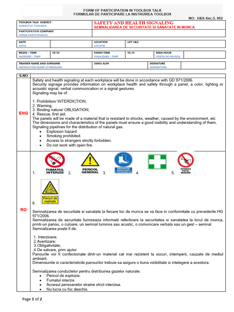 Safety Signage Toolbox Talk | PDF | Securities | Labor Relations