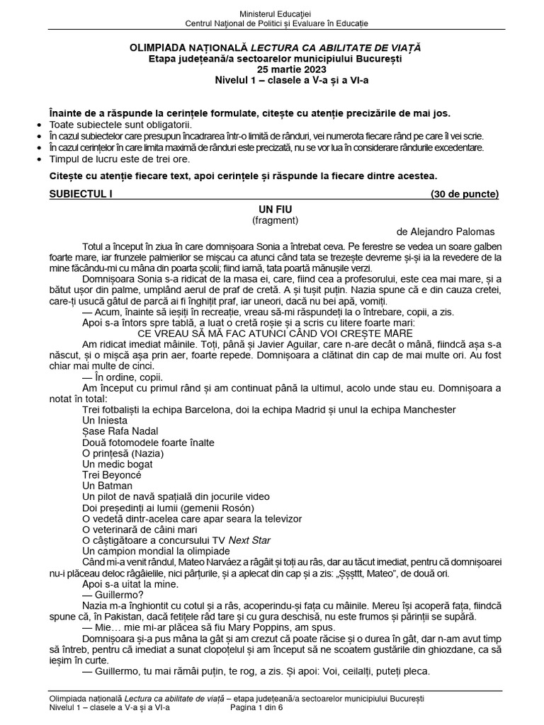 OLAV OJ Nivel 1 2023 Varianta | PDF