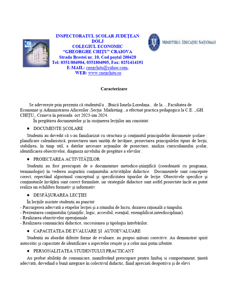 Caracterizare Student | PDF