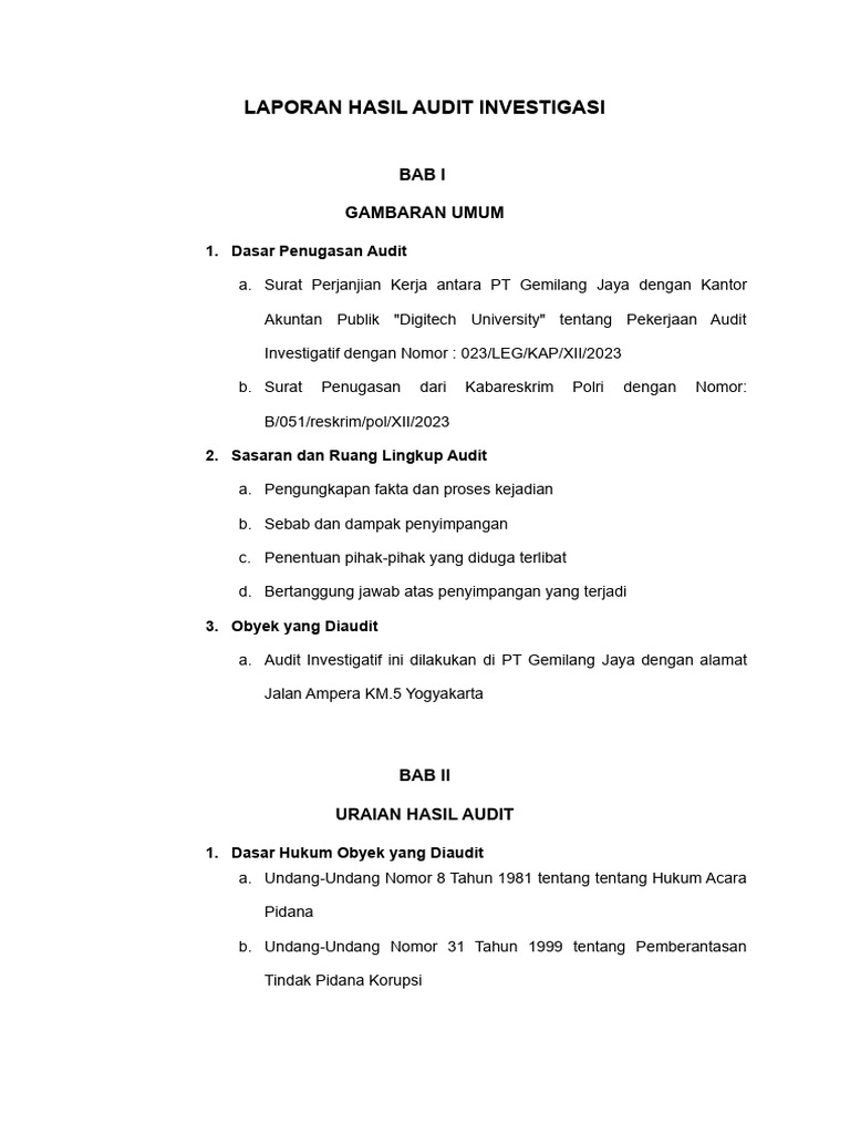 Laporan Hasil Audit Investigasi-Utd | PDF