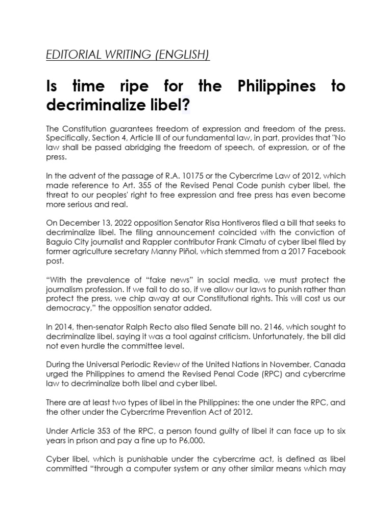 English Editorial Writing Facts Sheet | PDF | Defamation | Public Law
