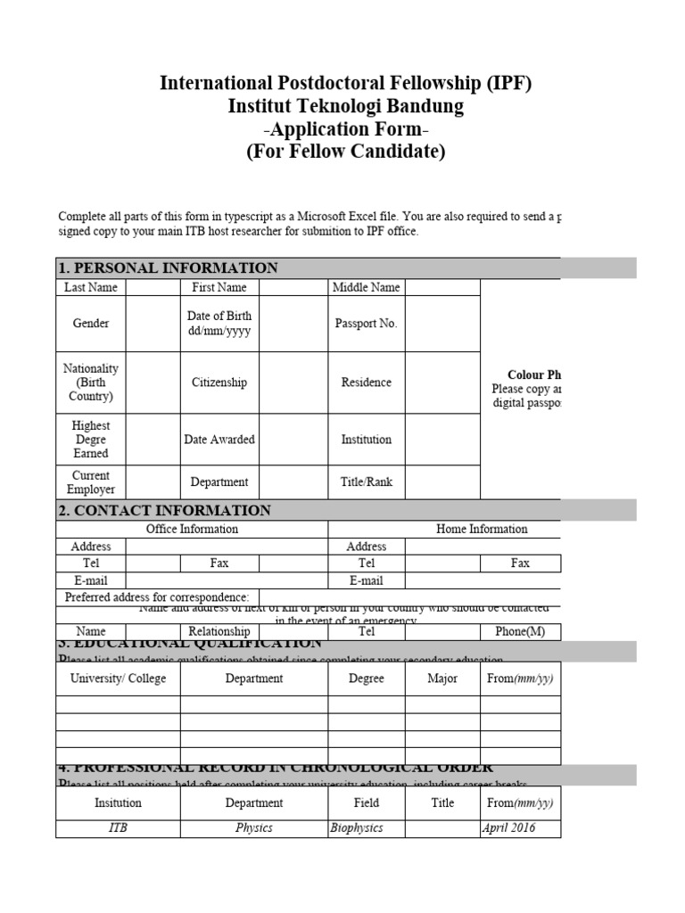Application Form For Postdoc Program For Fellow Candidate | PDF | Art