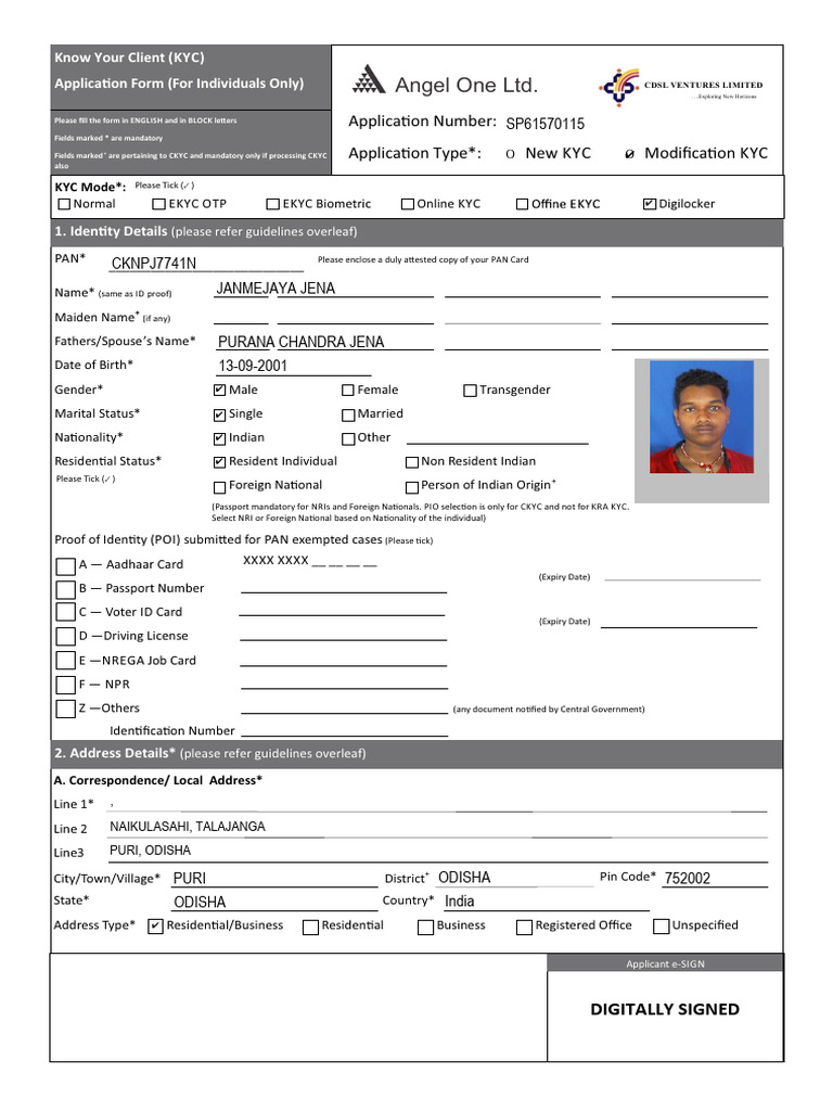 KYC Application Form Overview | PDF | Identity Document | Stocks