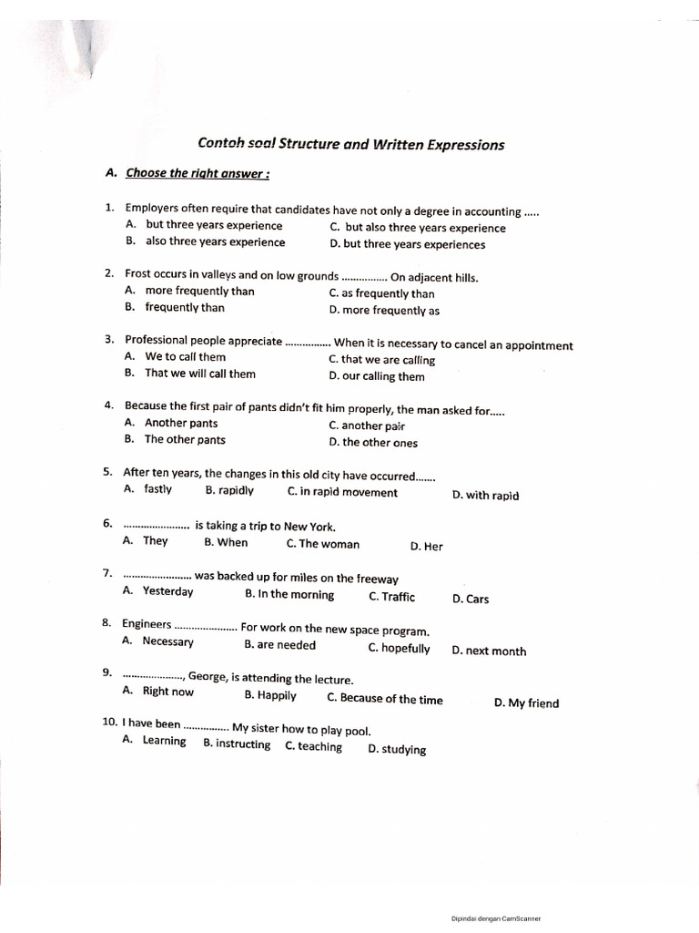 Exercise (Toefl) Structure and Written Expressions | PDF