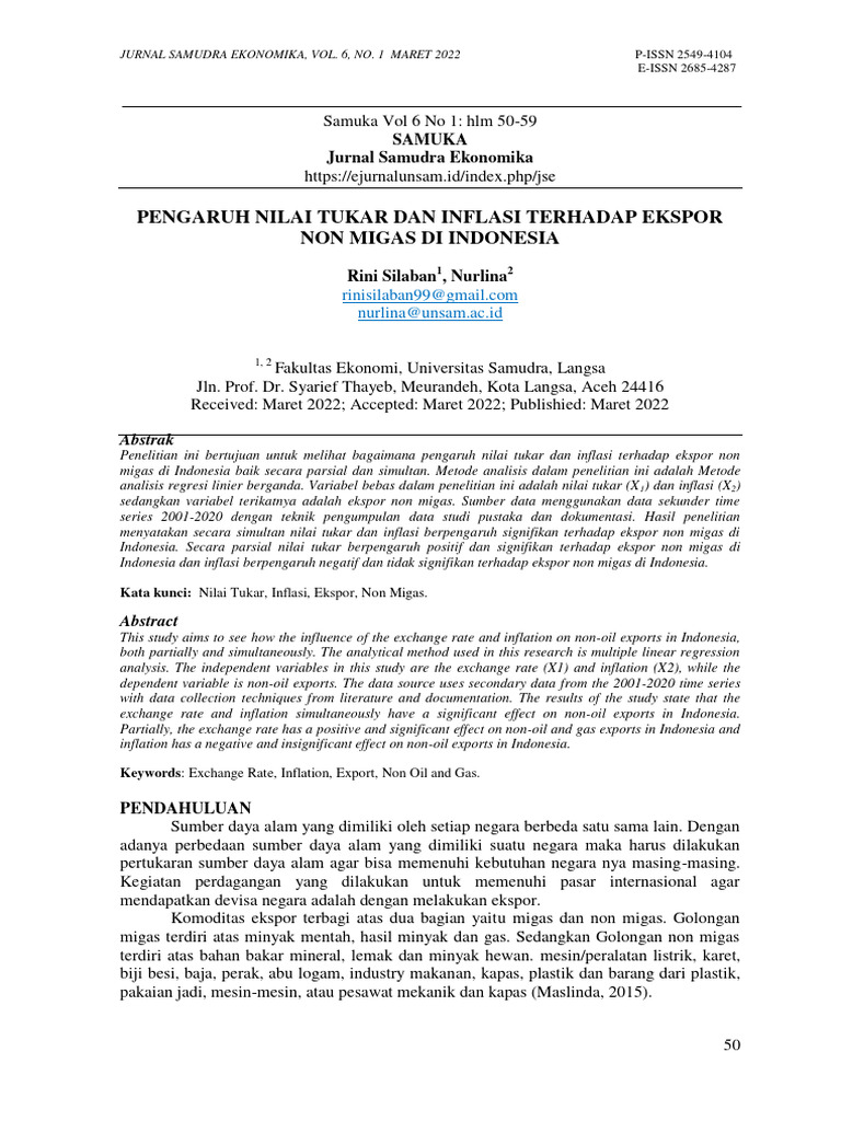 Pengaruh Nilai Tukar Dan Inflasi Terhadap Ekspor Non Migas | PDF