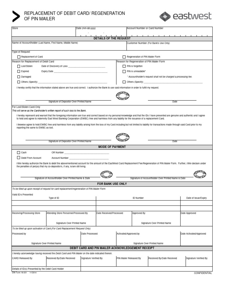Debit Card and PIN Mailer Replacement Form | PDF | Debit Card ...