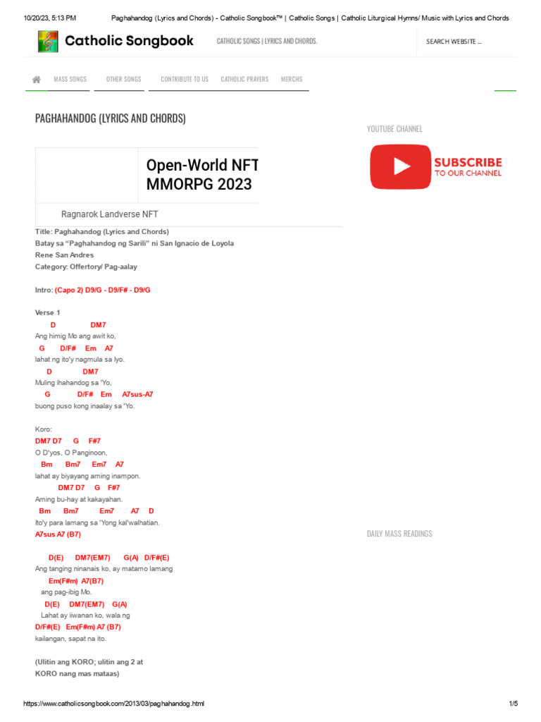 Paghahandog (Lyrics and Chords) - Catholic Songbook™ - Catholic Songs ...