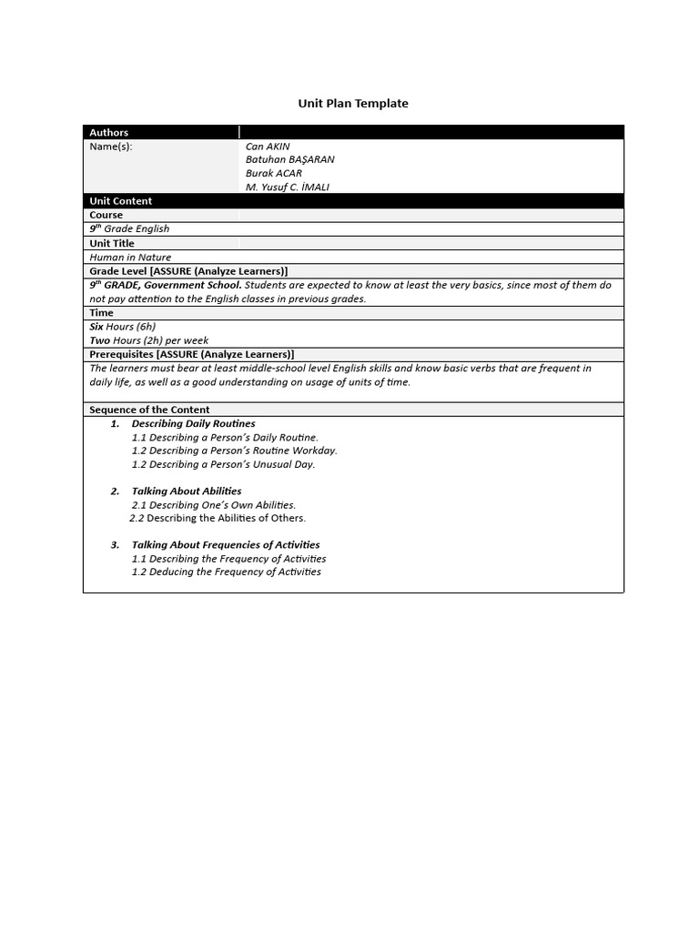 ceit unit lesson plan final 2 | PDF | Teachers | Learning