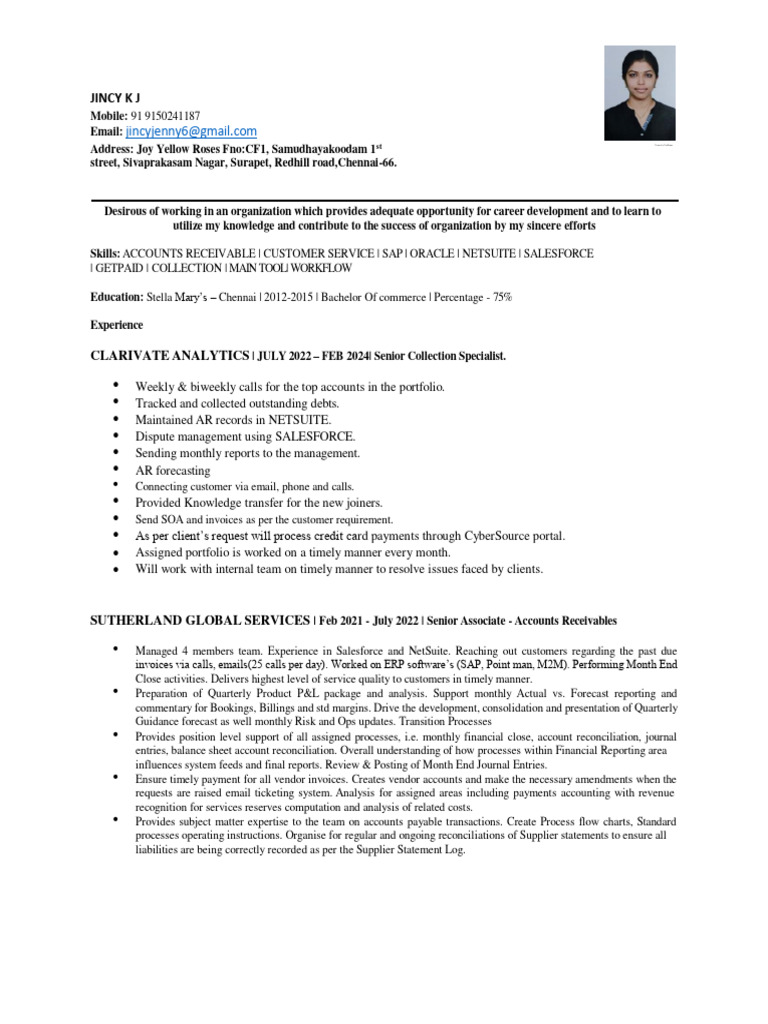 Jincy KJ - Resume | PDF | Accounts Payable | Business