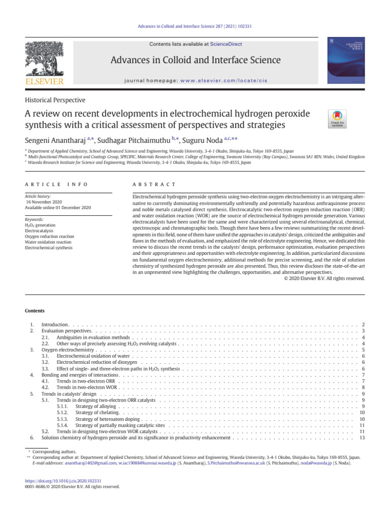 A Review On Recent Developments in Electrochemical Hyd - 2021 - Advances in Coll | PDF ...