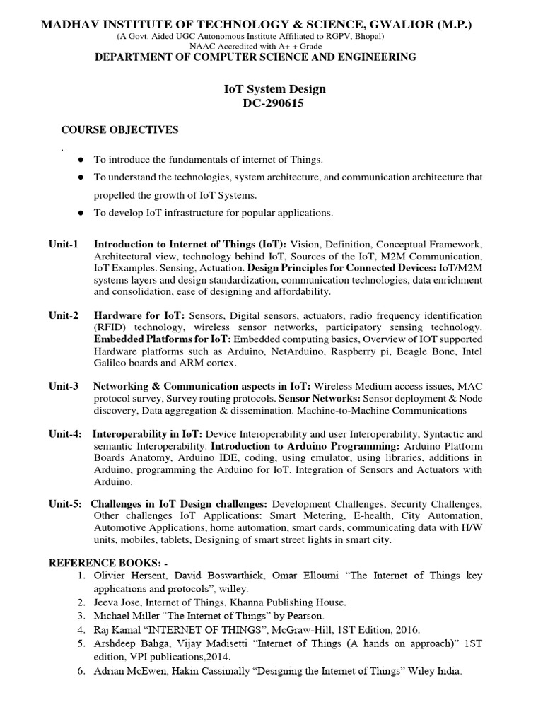 IOT_Syllabus 6 sem CSD | PDF | Internet Of Things | Information And ...