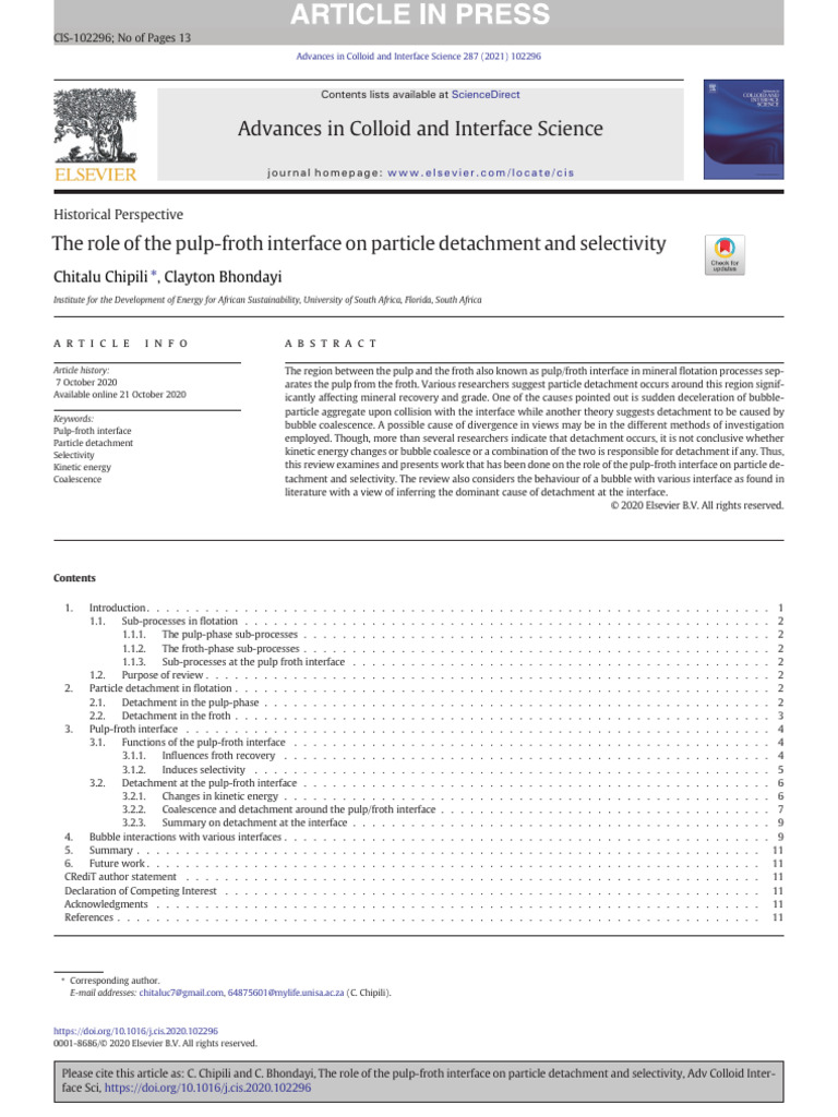 The Role of The Pulp Froth Interface On Partic - 2021 - Advances in Colloid and | PDF | Foam ...