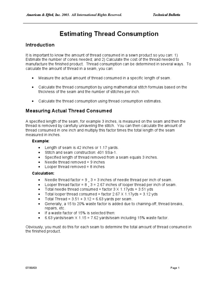 Thread Consumption | PDF | Seam (Sewing) | Yarn