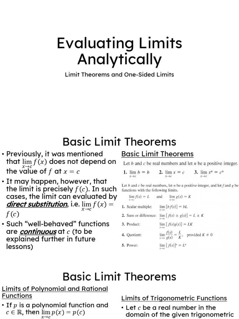 Notes 4 Evaluating Limits Analytically | PDF | Function (Mathematics ...