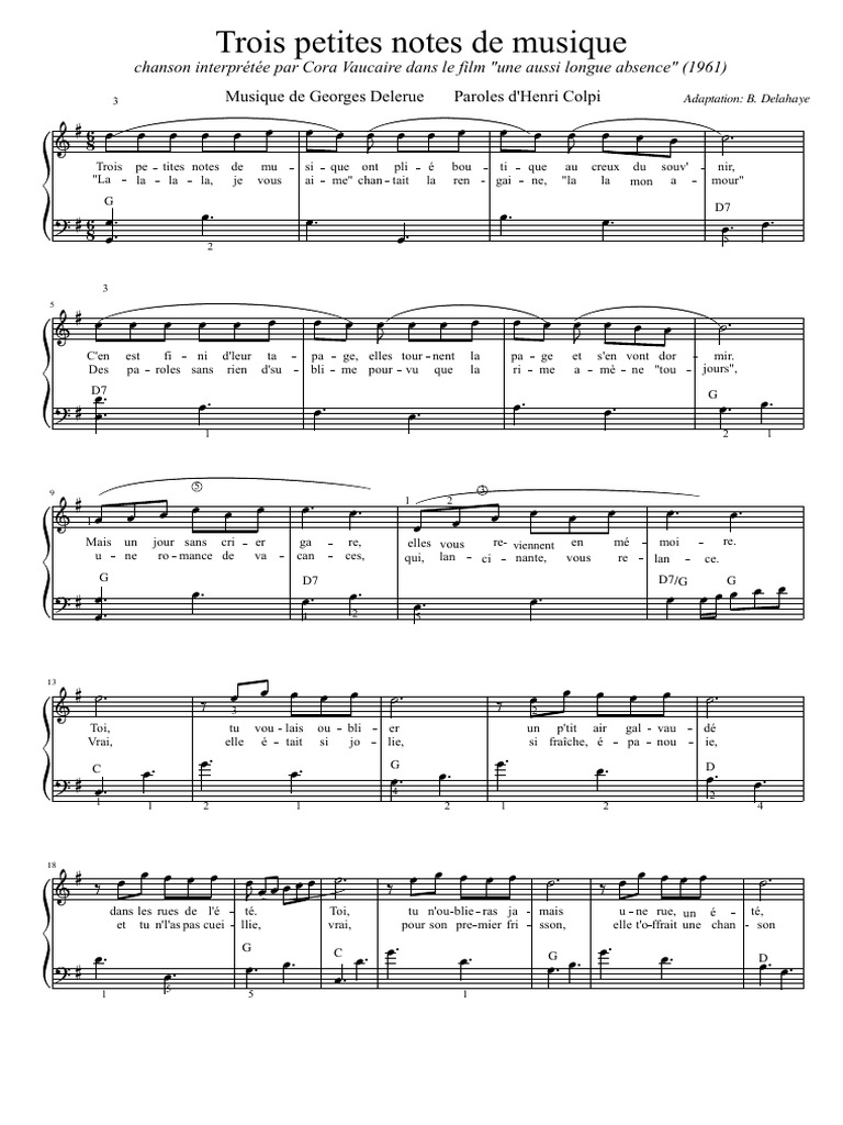3 Petites Notes de Musique Piano-Chant (Sol) | PDF