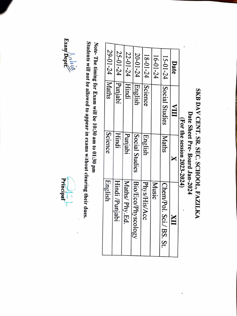 Revised Datesheet For Pre Board | PDF Revised Datesheet For Pre Board | PDF