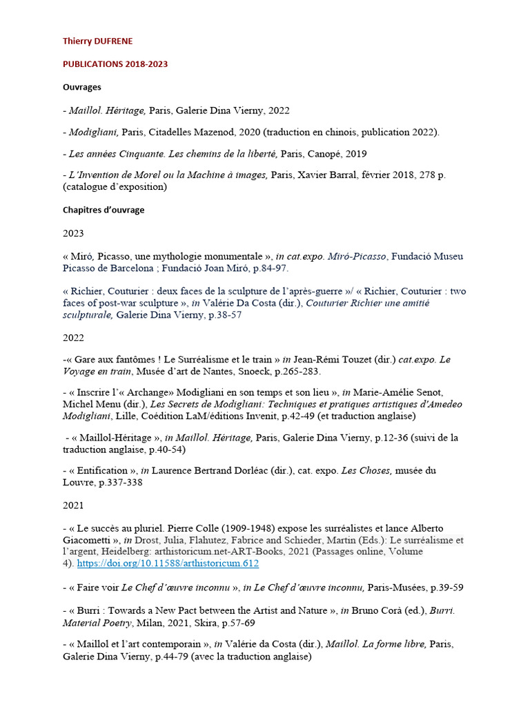 Publications de Thierry Dufrêne 2018-2023 | PDF | Art français ...