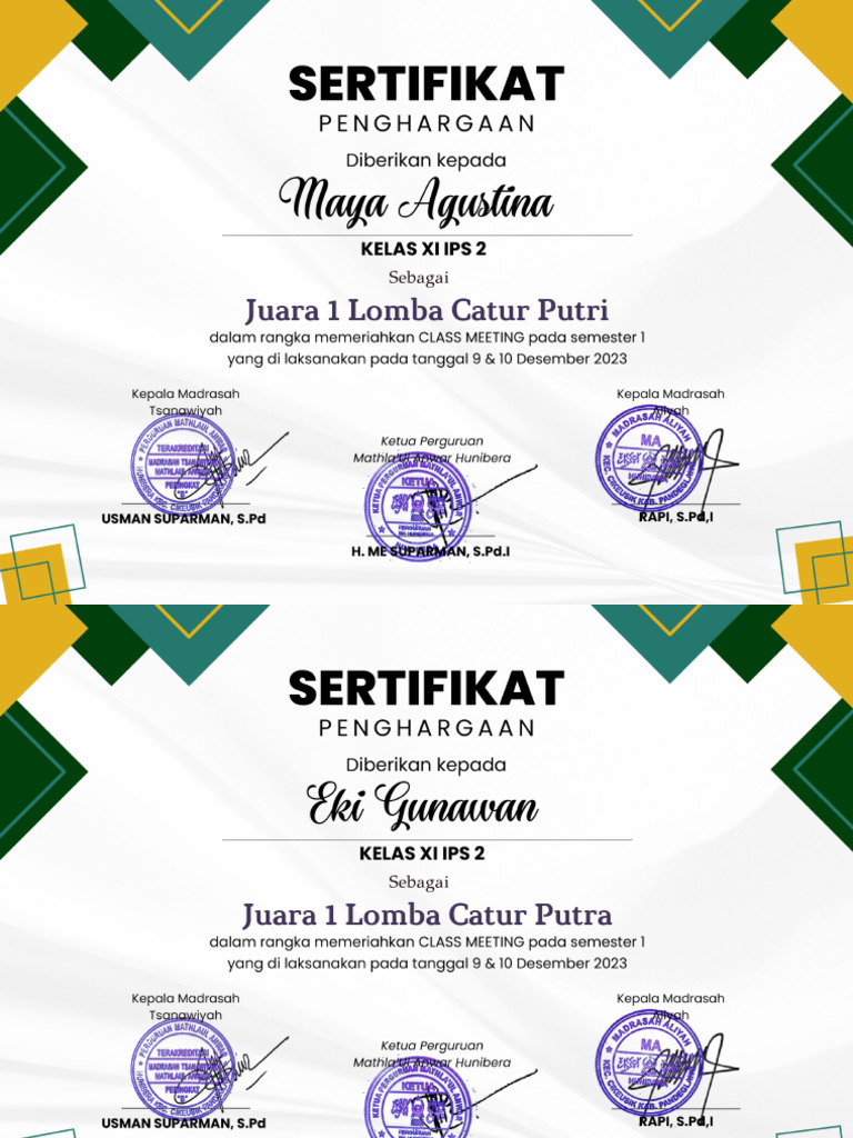 Sertifikat Class Meeting | PDF