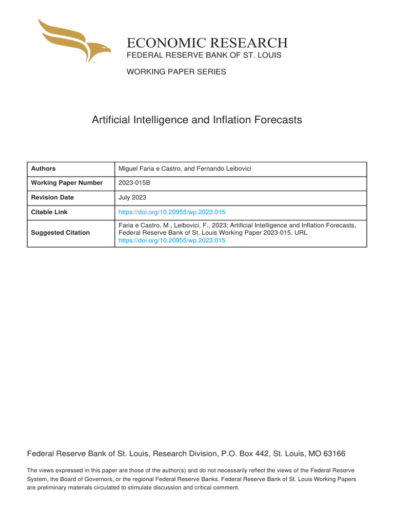 Artificial Intelligence And Inflation Forecasts Pdf Inflation