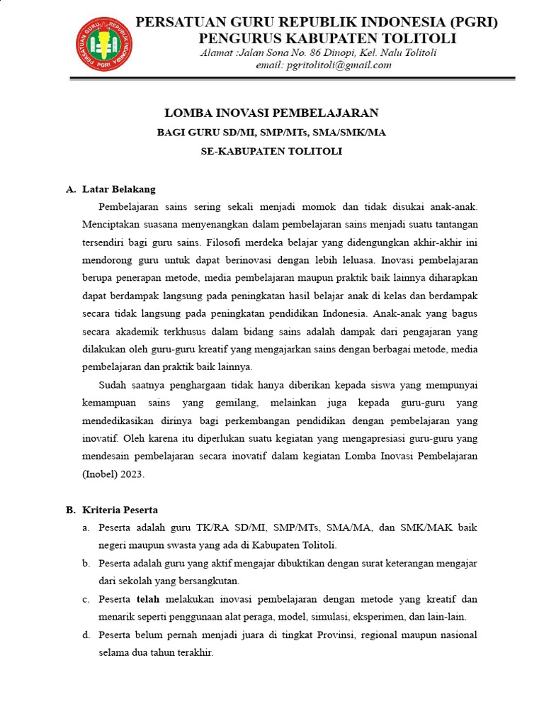 Juknis Lomba Inobel 2023 | PDF | Seni