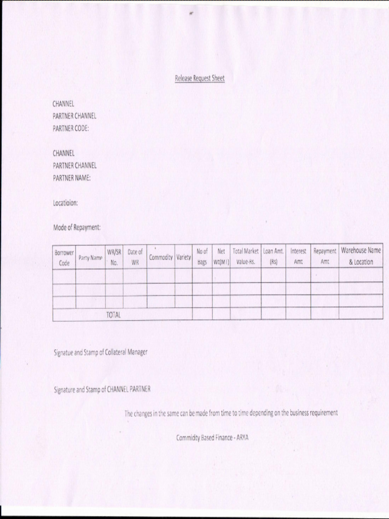 Release Request Sheet-3 | PDF
