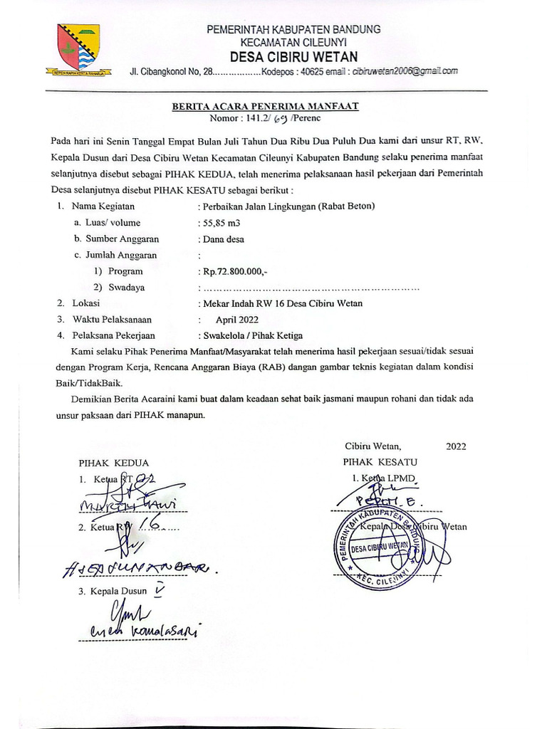 Dokumen Kerjasama Pekerjaan Pipanisasi Dan Rabat Beton Jalan Di Dusun V ...