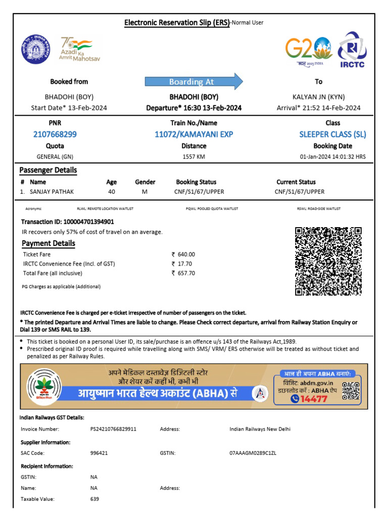11072/KAMAYANI EXP Sleeper Class (SL) | PDF | Identity Document