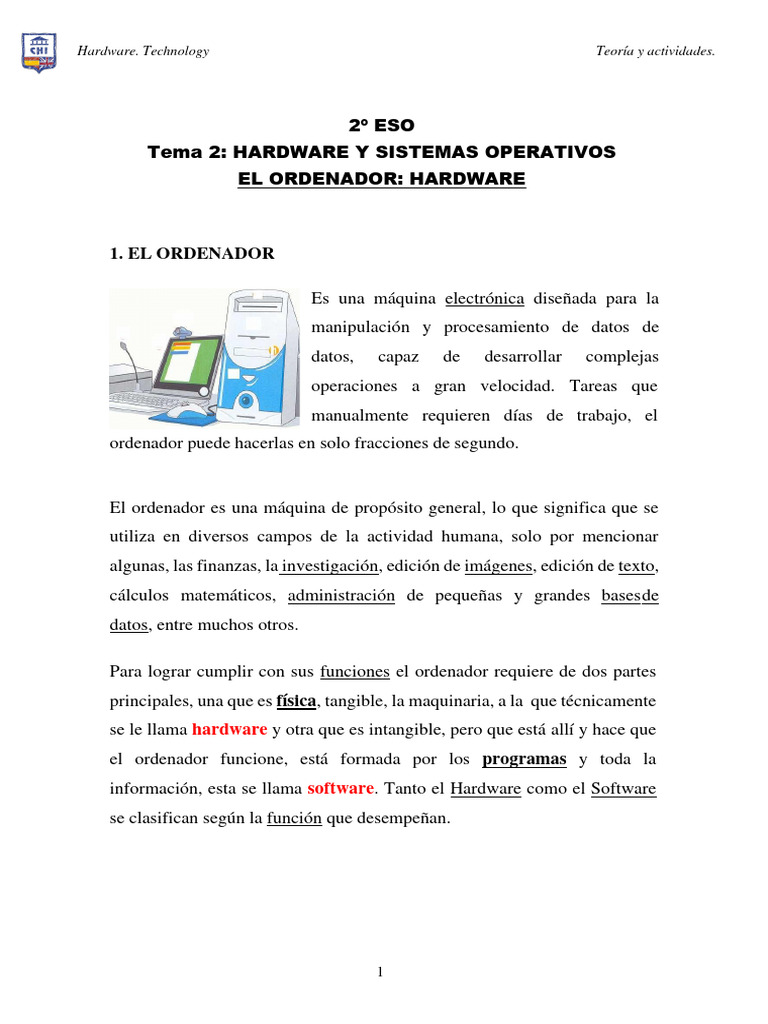 Guía de Hardware y Software 2º ESO | PDF | Hardware de la computadora | Periférico