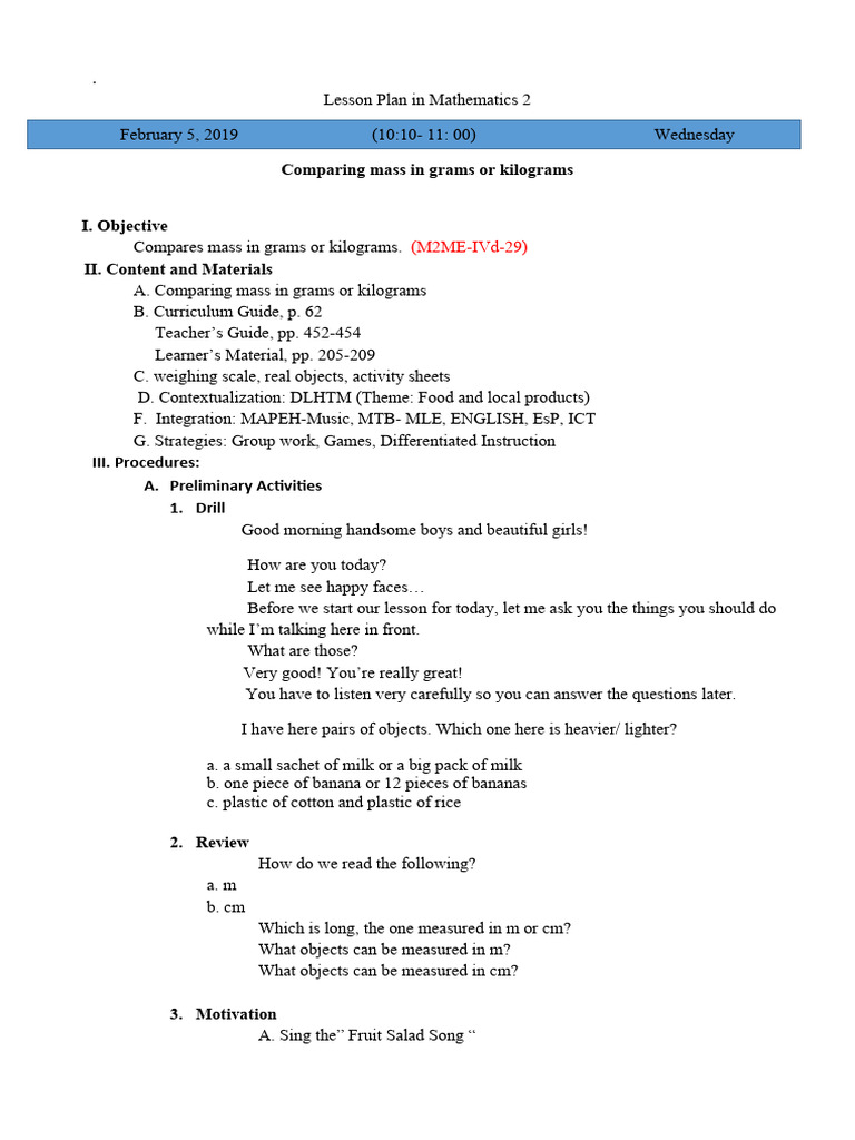 Grade 2 COT MATH Q4 Final | PDF | Mass | Weighing Scale