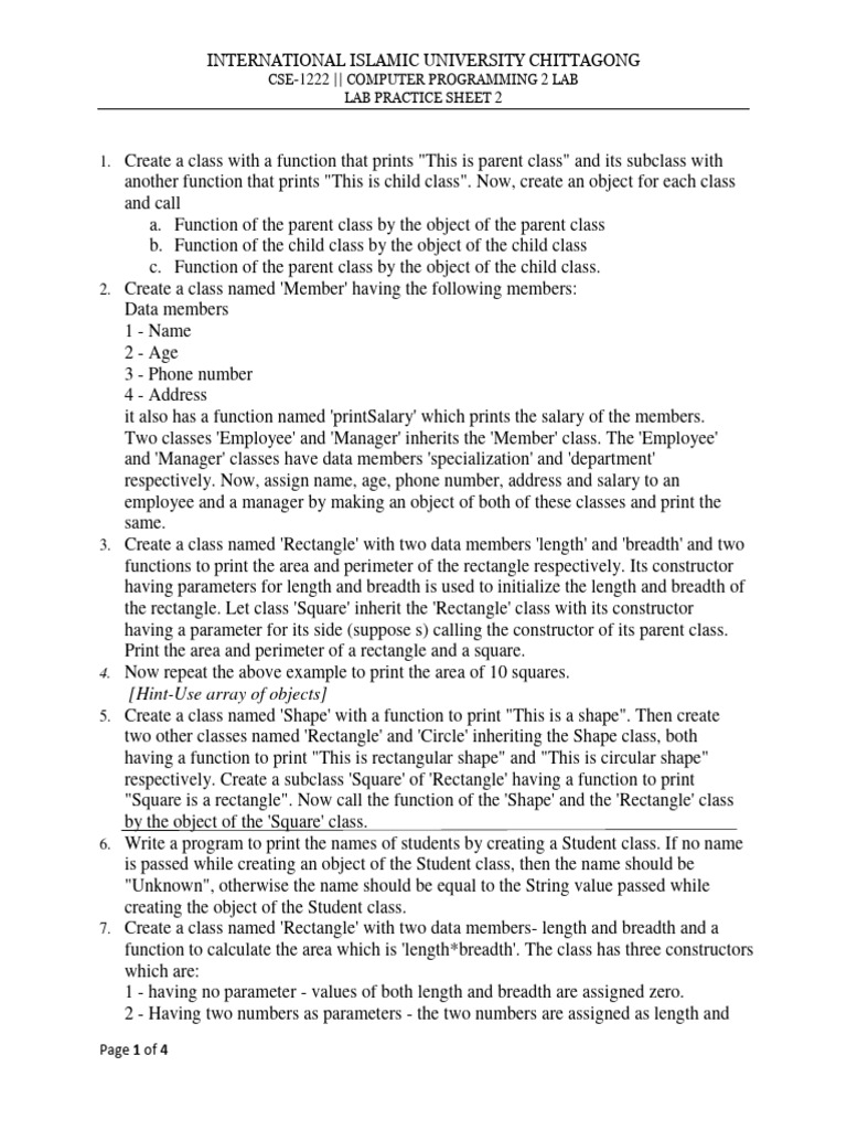 Lab Sheet Final Pdf Inheritance Object Oriented Programming Class Computer Programming