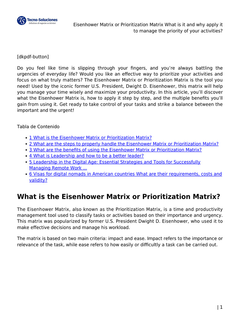 Eisenhower Matrix or Prioritization Matrix What Is It and Why Apply It ...