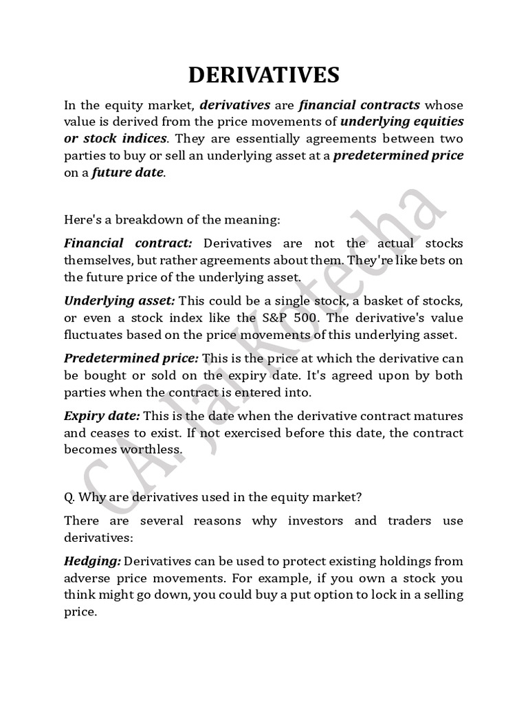 Derivatives Notes | PDF | Futures Contract | Derivative (Finance)