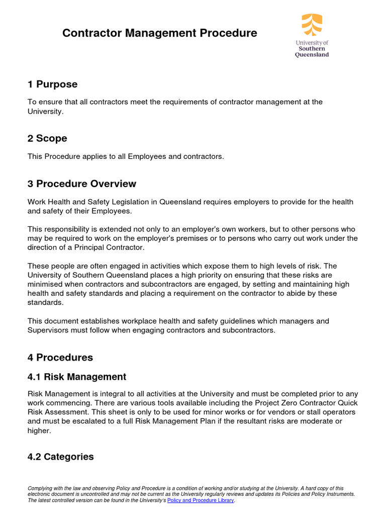 Contractor Management Procedure | PDF | Employment | Occupational ...