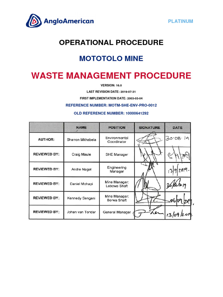 Waste Management Procedure Overview | PDF | Waste | Waste Management