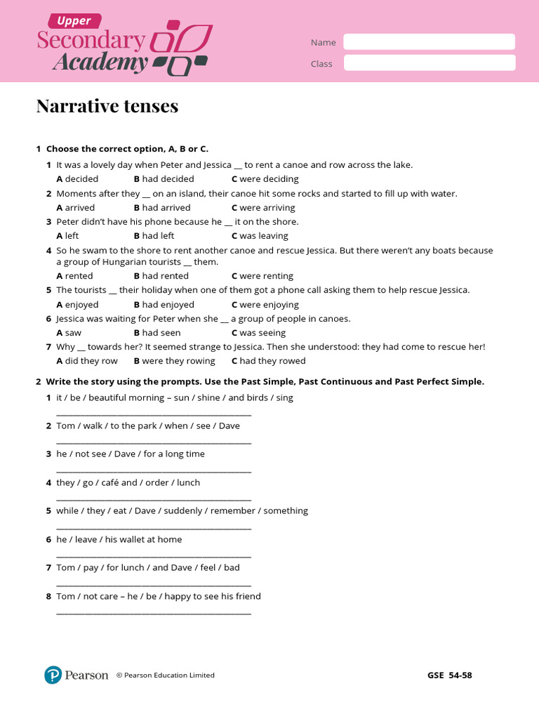 1 Narrative Tenses B1PSecondaryAcademy L3 Narrative Tenses Worksheet 1 ...