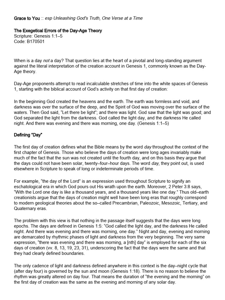 The Exegetical Errors of The Day Age Theory Jan 9 2024 | PDF | Creationism | Genesis Creation ...