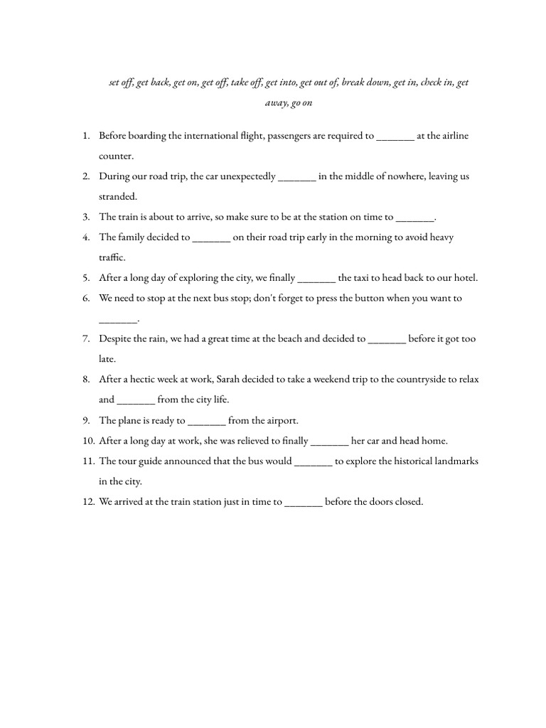 Phrasal Verbs of Transport | PDF | Travel | Language Arts & Discipline