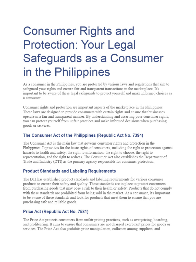 Consumer Rights and Protection | PDF