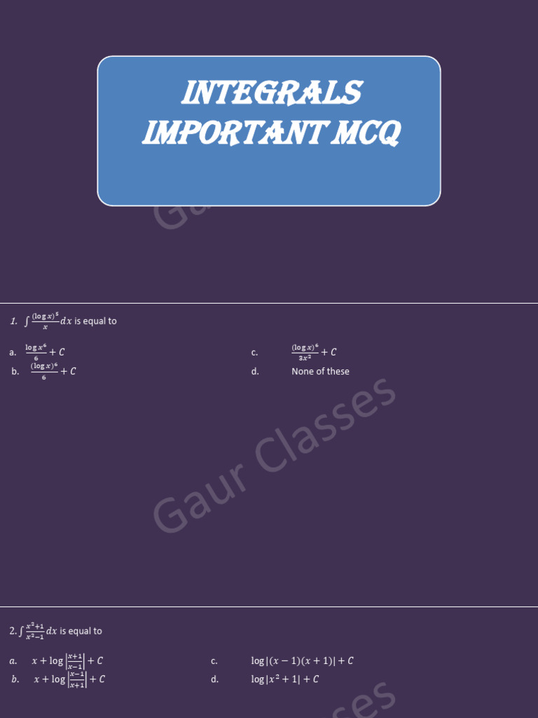 Integrals MCQ | PDF | Economic Surplus | Demand