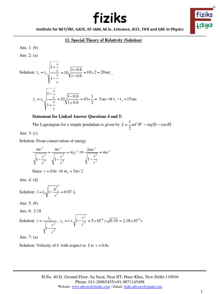 Special Theory of Relativity (Solution) | PDF | Physical Quantities | Physical Sciences