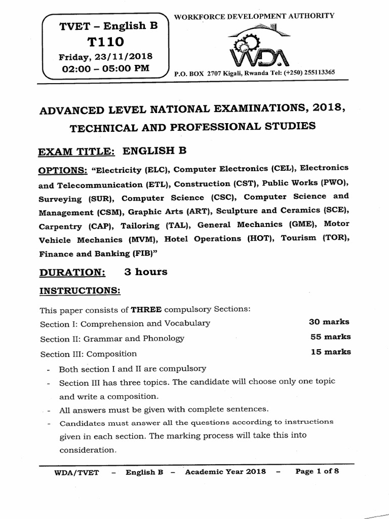 2018 T110 English B TVET | PDF