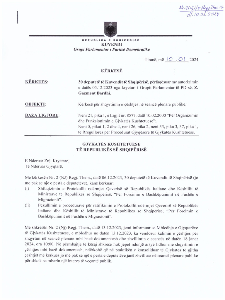 Kerkesa e Bardhit Per Gjykaten Kushtetuese | PDF