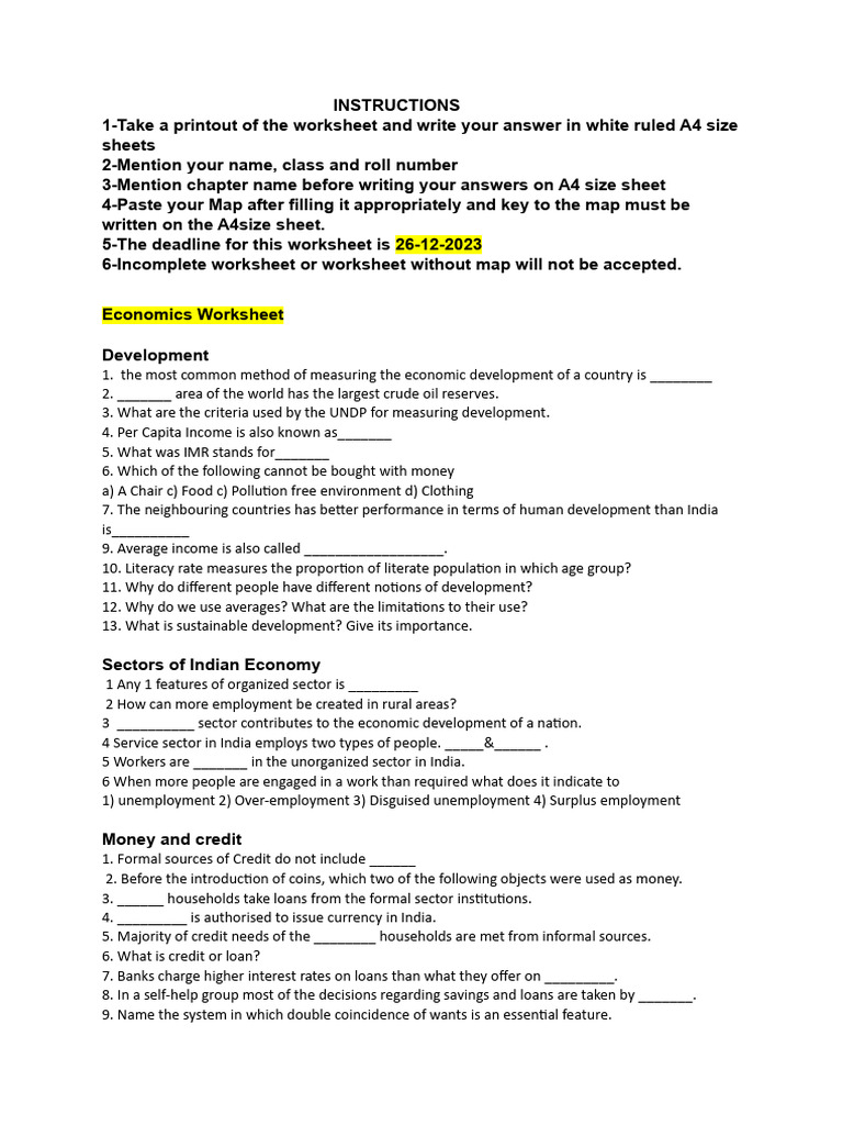 CLASS 10 WORKSHEET | PDF | Loans | Credit