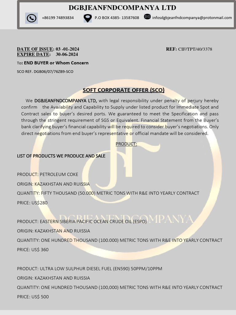 Sco Official Dgbjeanfndcompanya Officiel | PDF | Letter Of Credit | Receipt