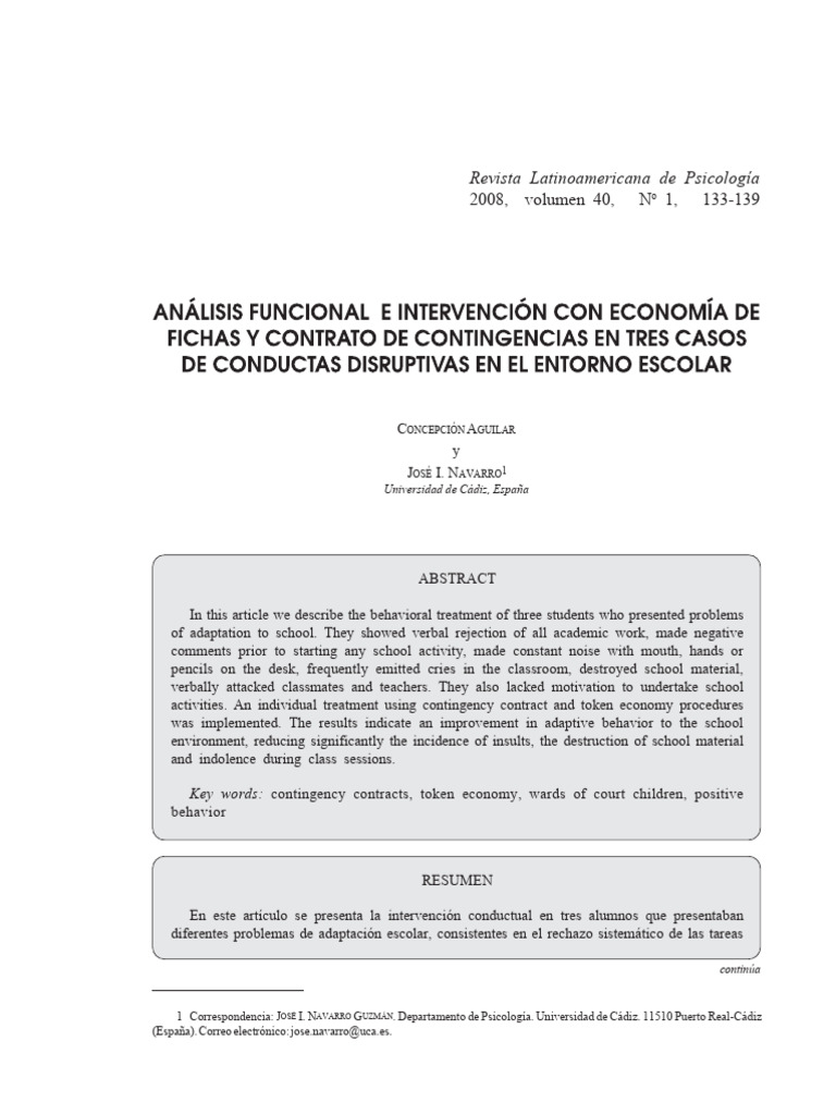 Análisis Funcional e Intervención Con Economía de Fichas y Contrato de Contingencias en Tres ...