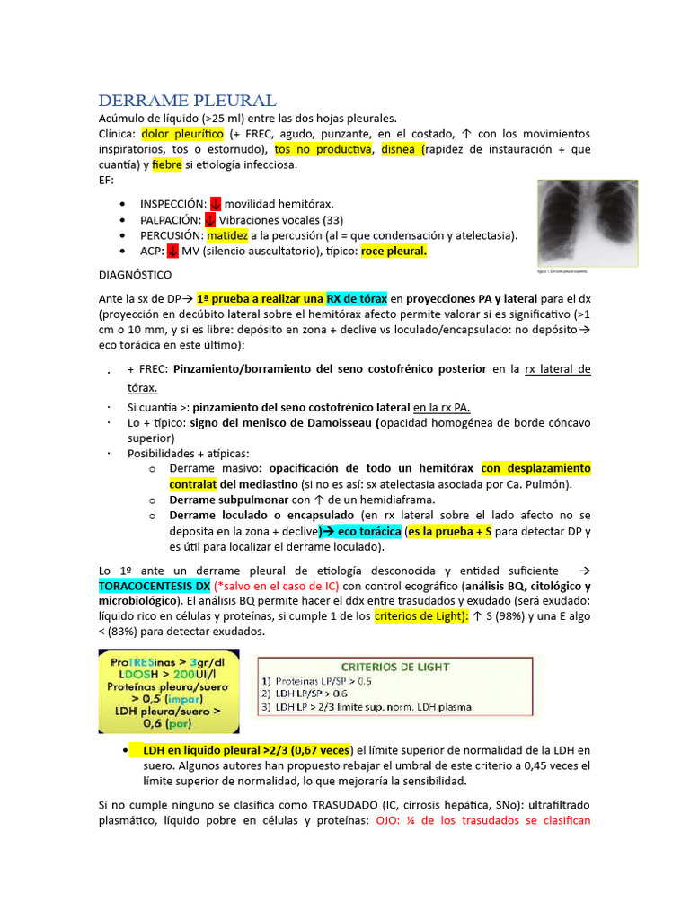 DERRAME PLEURAL | PDF | Medicina CLINICA | Especialidades Medicas