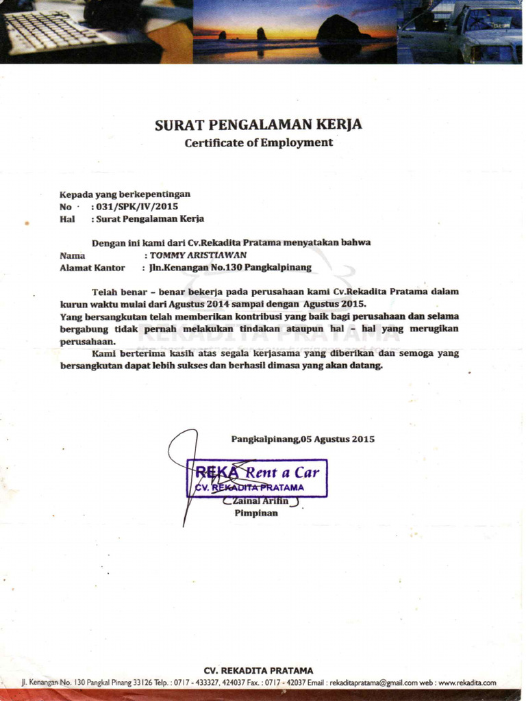 Surat Pengalaman Kerja | PDF