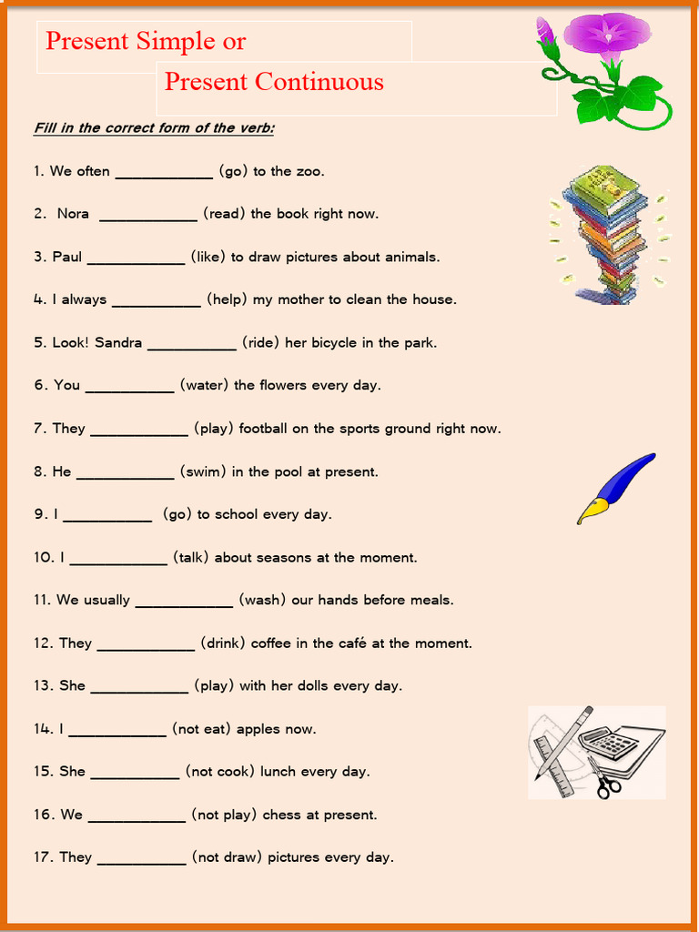 Present Simple Or Present Continuous Tests 108689 Pdf Home Garden