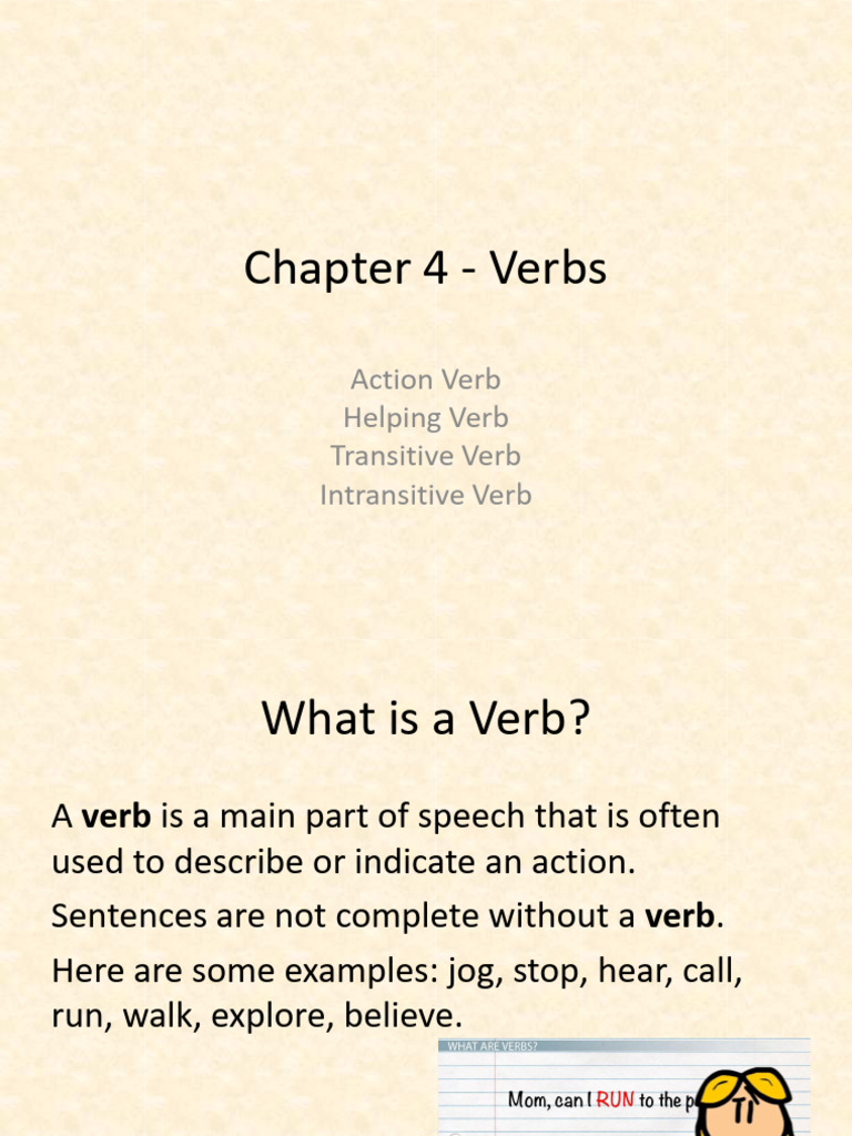 Chapter 4 - Verbs (Action, Helping, Transitive and Intransitive | PDF