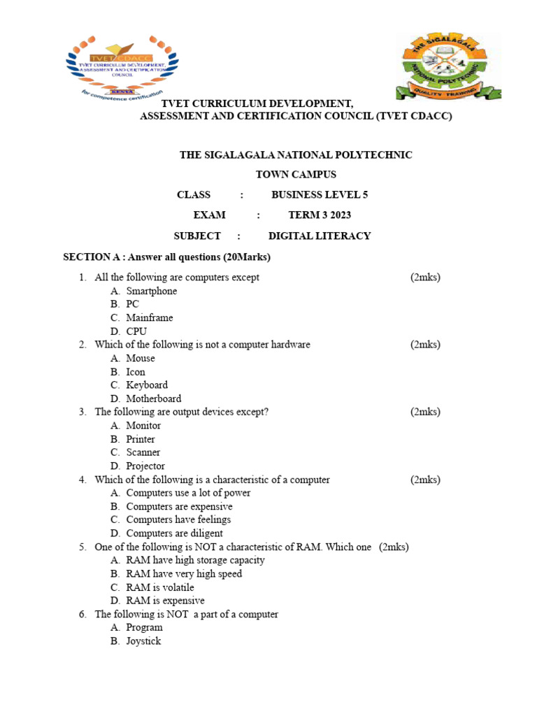 Digital Literacy Level 5 | PDF | Computer Data Storage | Random Access Memory